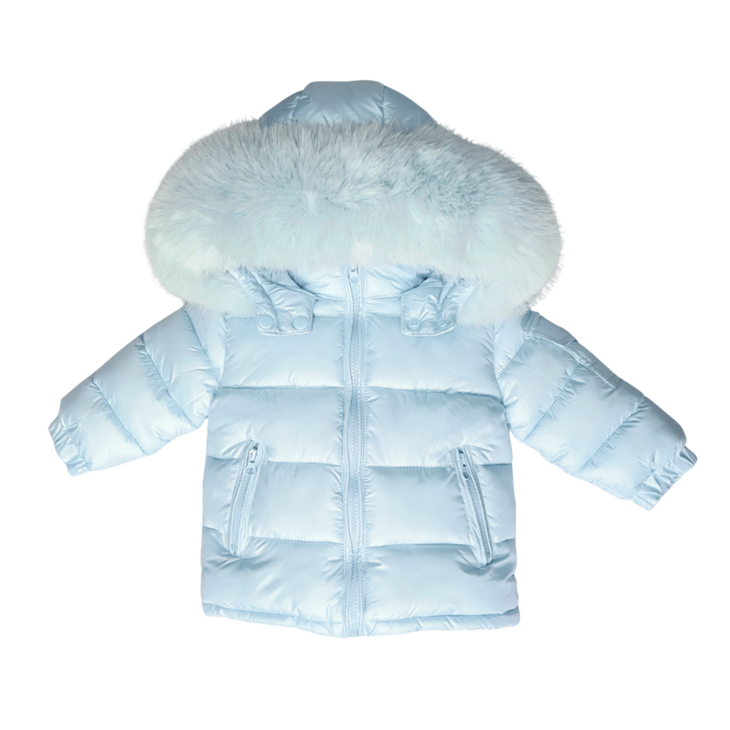 Baby Puffer Jacket with Oversized detachable Faux Fur Hood-Baby Blue ...